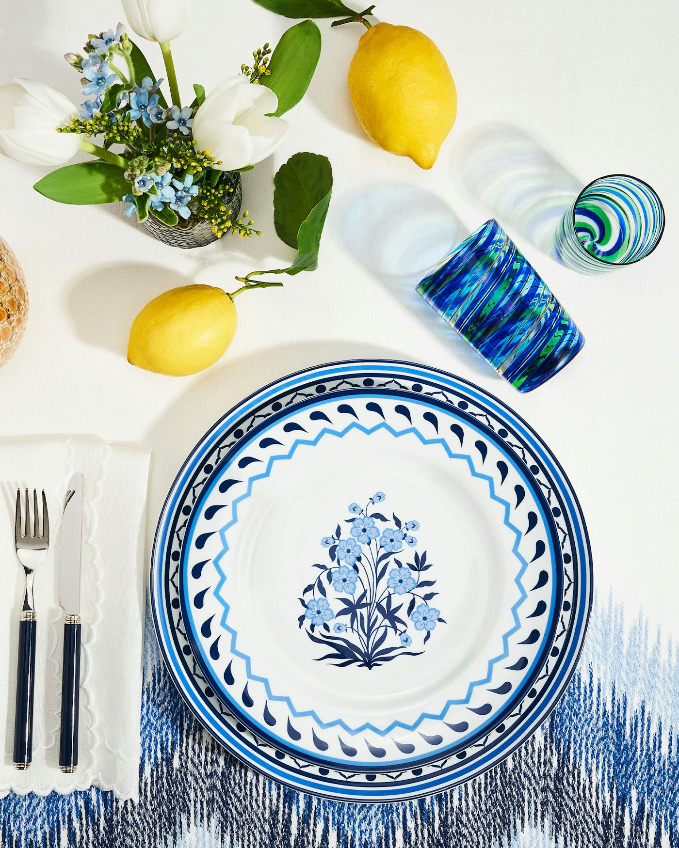 blue dinner plate